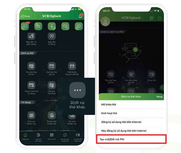 Cách đổi mã PIN thẻ Vietcombank trên App Digibank bằng điện thoại